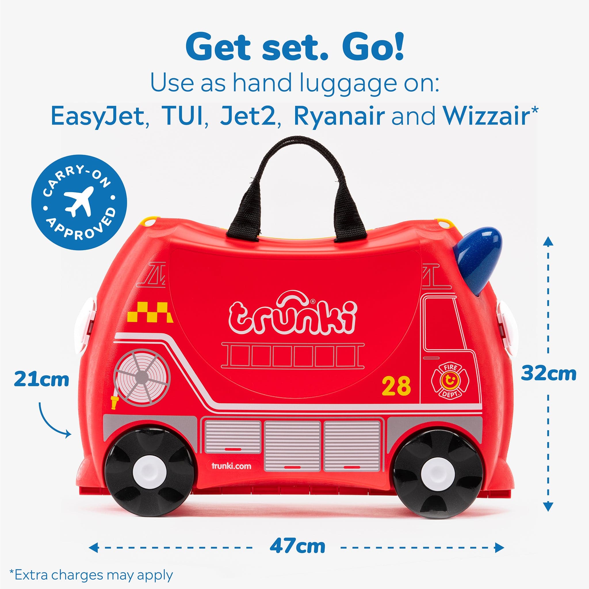 Frank the Fire Truck Trunki: Kids' Ride-On Suitcase Fun